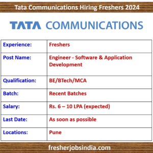 Tata Communications Hiring Freshers | Engineer - Software & Application ...