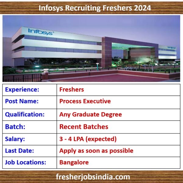 Infosys Fresher Jobs 2024 | Process Executive | Any Graduate